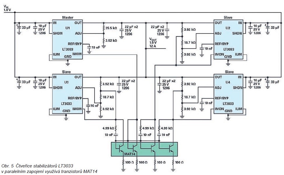 Paralelním řazením VLDO za vyšší proudy a lepší rozložení tepla